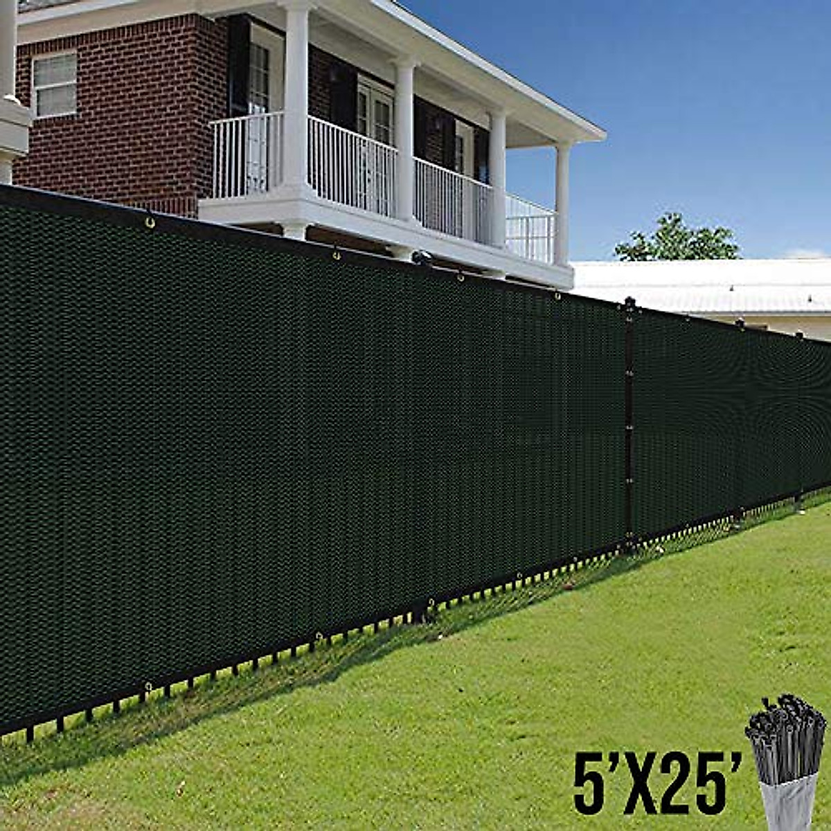 E&K Sunrise 5' x 25' Green Ience Privacy Screen, Commercial Outdoor Backyard Shade Windscreen Mesh Iabric Shade Net Cover for Patio Lawn Chain Link Garden Yard Backyard