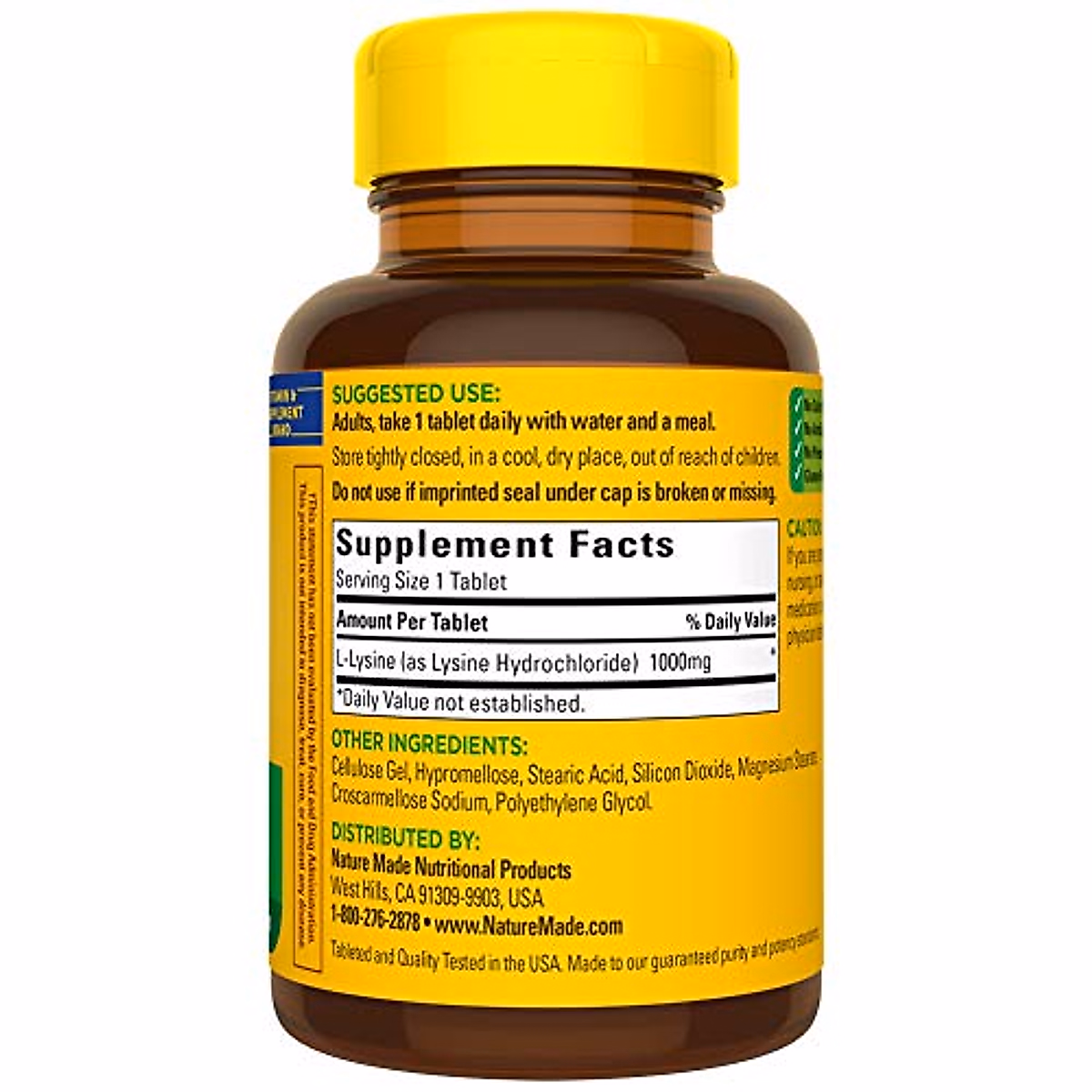 Nature Made L-Lysine 1000 mg, Dietary Supplement, 60 Tablets, 60 Day Supply