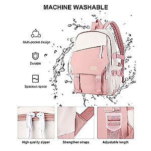 coowoz School Bag Lightweight Casual Daypack College Laptop Backpack for Men Women Water Resistant Travel Rucksack for Sports High School Middle Bookbag for girls(Pink white)