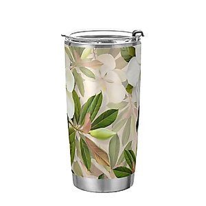 susiyo White Magnolia Flowers Insulated Cup 20 oz Double Wall Vacuum Stainless Steel Coffee Mug for Car