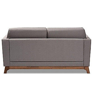 Baxton Studio Sava Mid-Century Modern Grey Fabric Upholstered Walnut Wood 2-Seater Loveseat