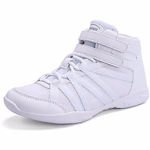 BAXINIER Girls White High Top Cheerleading Shoes Lightweight Youth Cheer Competition Sneakers Training Dance Tennis Shoes - White 4 Big Kid