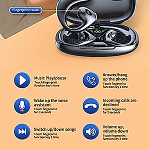 Ke1Clo Bone Conduction Earbuds Open Ear Bluetooth Headphones Bone Conduction, 24H Playtime, Wireless Ear Clip Bone Conduction Headphones with LED Power Display & Charging Case for Sports/Music