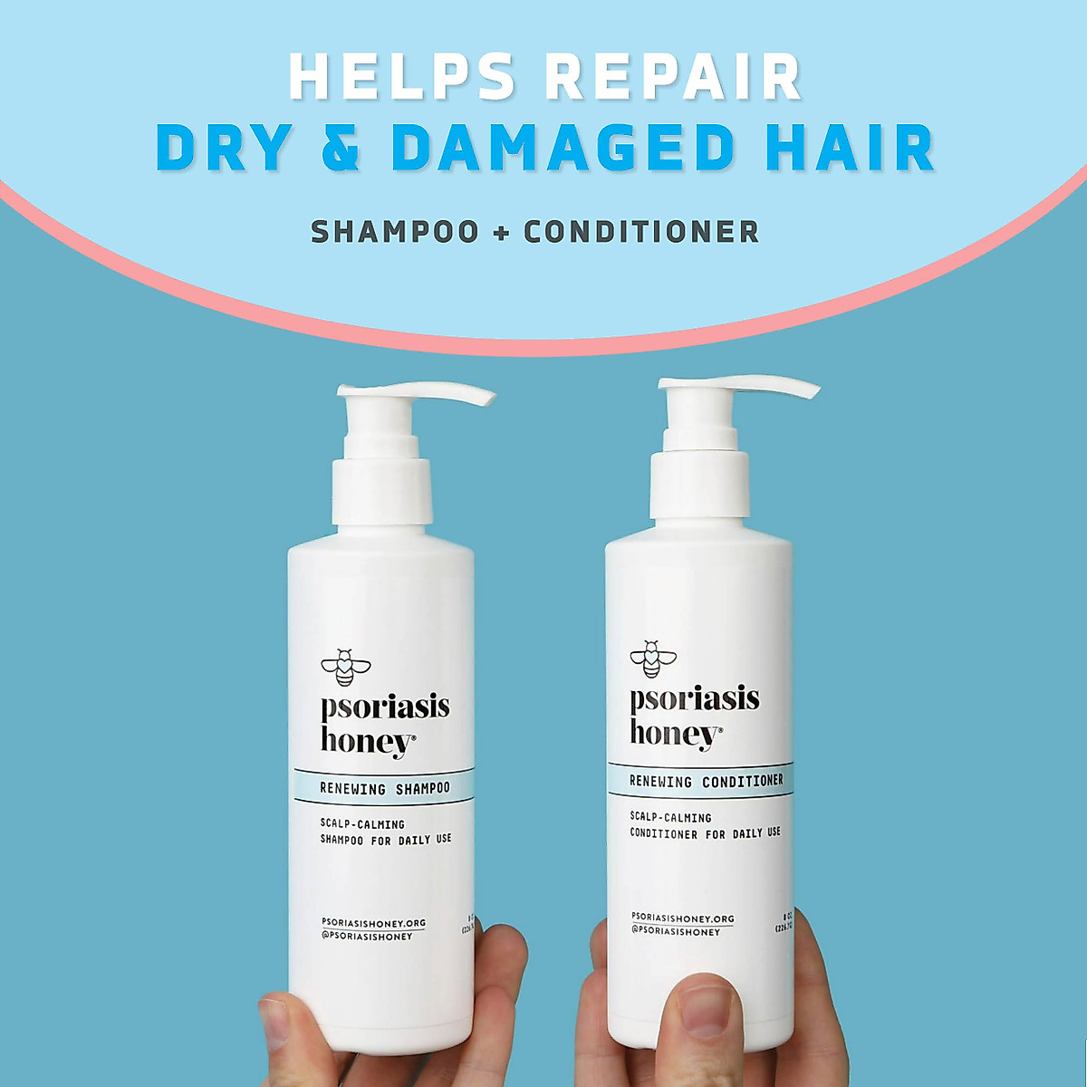 Psoriasis Honey Renewing Shampoo & Conditioner Set - Daily Treatment for Eczema, Dandruff, Dermatitis & More (8 Oz Each)