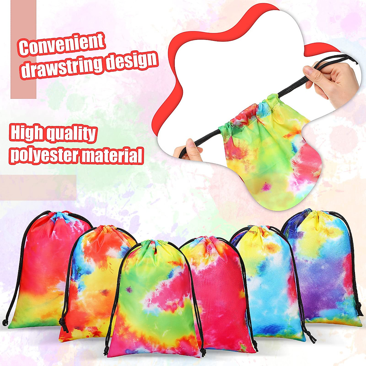 Zhengmy Tie Dye Party Birthday Gift Bags 10 x 7 Inch Treat Goodie Drawstring Favor for Kids Supplies Candy Beach Luau (Graffiti Style, 32 Pack)