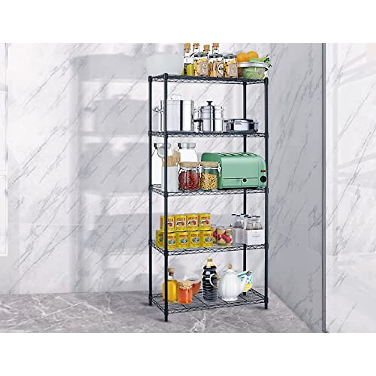 5-Tier Metal Wire Shelving Unit Kitchen Shelf Organizer Garage Storage Rack Utility Shelf Snack Shelf, NSF Certified Storage Shelves for Storage, Garage Shelving Kitchen Storage Shelf Pantry Shelves