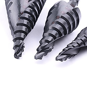 ATOPLEE Step Drill Bit, 3pcs 6mm Hex Shank HSS Nitriding Black Spiral Fluted Unibit Step Bit for Hole Drilling in Metal, Copper, Aluminum,Wood,Plastic,Sizes 4-12mm/4-20mm/4-32mm