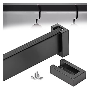 Wall Mounted Closet Rods Support Kits, Commercial Home Cuttable Hanging Clothing Bar for Clothing Store/Hallway/Laundry, Heavy Duty Aluminum Alloy, Custom Length (Color : Black, Size : Closet Width