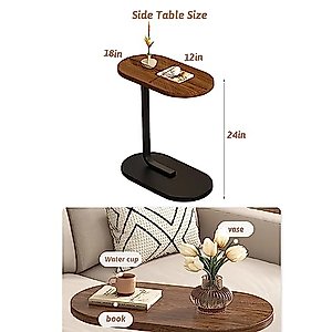 Sofa and Bed Side Table, C Shaped End table Small Coffee Table for Small Spaces, Small Side Table Bedroom Bedside Table, Living Room Wood Couch Tables that Slide Under, 18”L x 12”W (brown+black)