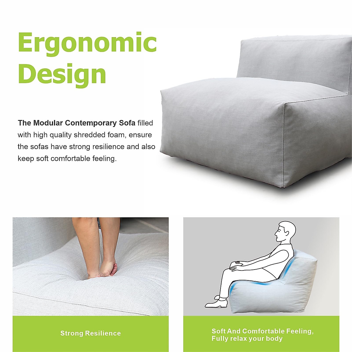 OPEAK Patio Furniture Set Bean Bag Outdoor Chairs Sectional Conversation Patio Set Daybed Furniture Outdoor Sofa Couch High Density Foam Filling Modern Comfy Patio Couch (Light Gray)