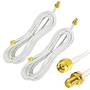 CORONIR 33ft Cable RP-SMA Coaxial Extension Cable Male to Female Connector for Wireless LAN Router Bridge & Cellular Antenna Extension-Pack of 2 White