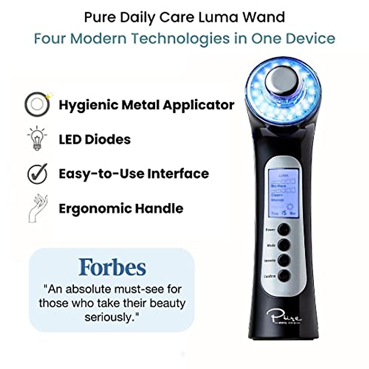 Pure Daily Care Luma - 4 in 1 Skin Therapy Wand - Ion Therapy LED Light Machine - Wave Stimulation- Massage - Anti Aging - Lift & Firm Tighten Skin Wrinkles
