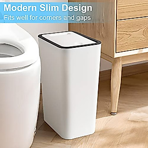 Anzoymx Bathroom Trash Cans with Lids 2 Pack Kitchen Garbage Can 4 Gallons with Pop Up Lid,Small Narrow Waste Basket Dog Proof for Bathroom Kitchen Bedroom Living Room and Office(15L,White)