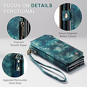 Defencase Wallet Case Compatible with Samsung Galaxy Z Fold 4 with Card Holder PU Leather Magnetic Snap Flip Zipper Strap Phone Case Fit for Galaxy Z Fold 4, Fashion Blue
