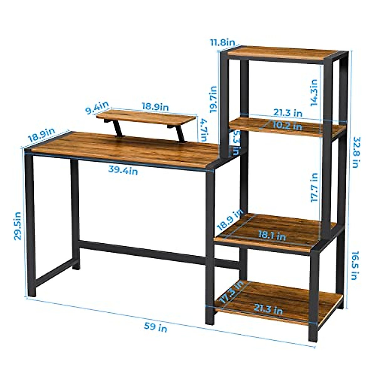 GreenForest Computer Desk 59 inch with Storage Printer Shelf Reversible Home Office Desk with Movable Monitor Stand and 2 Headphone Hooks for Study Writing PC Gaming Working, Walnut