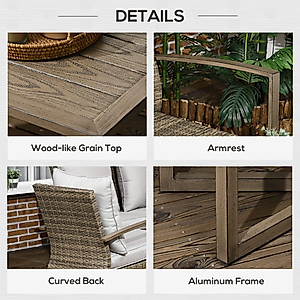 Outsunny 4 Piece Wicker Patio Furniture Set with 2 Rocking Chairs, Loveseat Sofa, Outdoor PE Rattan Conversation Set with Cushions, Aluminum Table for Porch, Poolside, Light Gray