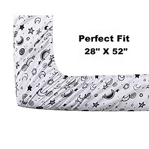 FIGEPO 4 Pack Star and Moon Neutral Unisex Fitted Baby Crib Sheets Set for Baby Boys or Girls (White)