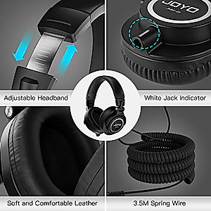 JOYO Professional Studio Monitor Headphones Wired Over Ear Audio Recording Monitor Headset Noise Cancelling for Guitar Mixer Amplifier Podcast Microphone and Keyboard Piano (JMH-01)