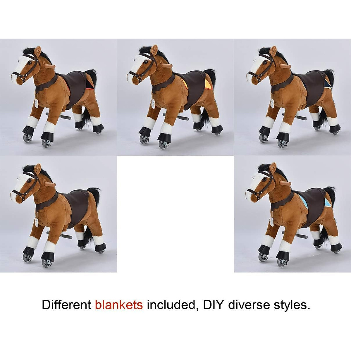 UFREE Ride on Horse, Horse Ride on Toy, Mechanical Horse, Plush Animal, Black Mane and Tail, Age 3-6