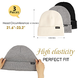 3 Pack Satin Lined Beanie Hats for Women Men Winter Silk Lined Soft Warm Knit Cuffed Beanies Cotton Crochet Slouchy Skull Cap