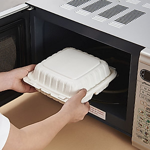 8X8" 3Compartment 50-Pack Plastic Clamshell Take Out Food Containers, Heavy Duty To-go Disposable Lunch Box For Cake, Sandwich, Salad, Dessert, Restaurant Meal Prep Packaging Catering Hinged Container