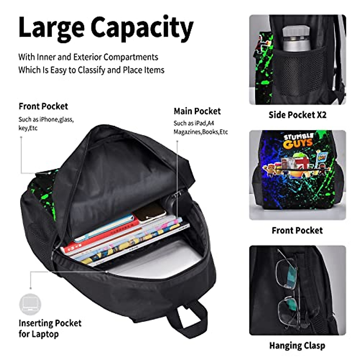 Stumble Guys Backpack Bookbag School Backpacks With Lunch Bag Box And Pencil Case 3 in ONE For Boys Girl