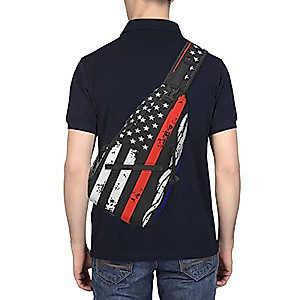 Sling Bag, Red Stripe Firefighter Usa Flag Shoulder Backpack Chest Pack Causal Crossbody Daypack For Women Men