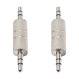 Duttek 3.5mm Male to Male Audio Adapter, Metal Silver 3 Pole 3.5mm Stereo Jack to 3.5mm Stereo Jack Adapter, 1/8 Inch Male to Male Audio Headphone Jack Coupler Connectors - 2 Pack