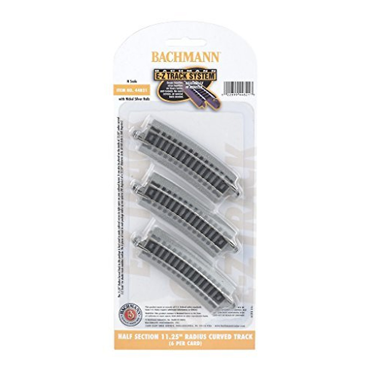 Bachmann E-Z Track Half Section 11.25" Radius Curved Track (6/Card) N Scale