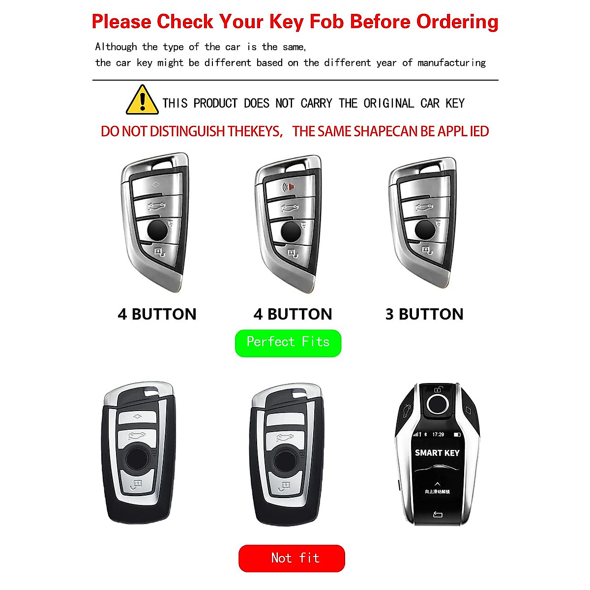 HUBEIVO for BMW Key Fob Cover Case Metal Shell Car Smart Keys Protect Keychain (P-BWBqz-Brown)