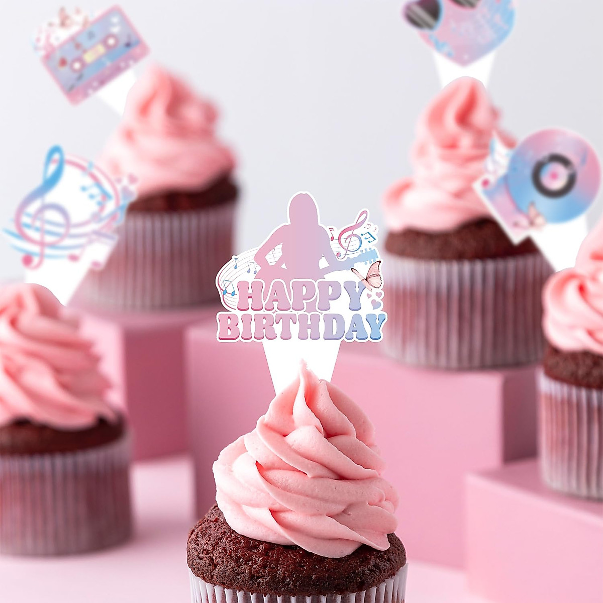 24 Pcs Popular Happy Birthday Era's Party Decorations Cupcake Toppers, Super Star Birthday Party Cake Decorations for Fans Celebration Party, Guitar Themed Party Supplies for Girls Night