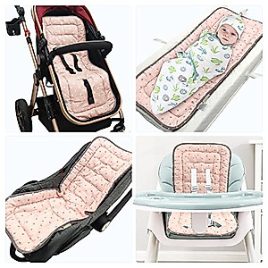 Baby Carriage Cushion, Universal Breathable Stroller Mat, Stroller Cushion for Strollers 100% Cotton, 34x78cm,1 Pack (Pink+Grey Cross)