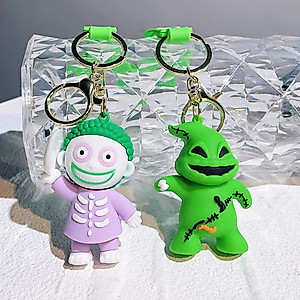 feimeng jewelry Jack and Sally Keychain Cartoon Character Wristlet Key Chain Ring Keys Holder Scary Christmas Gift For Fans (Oogie Boogie A)