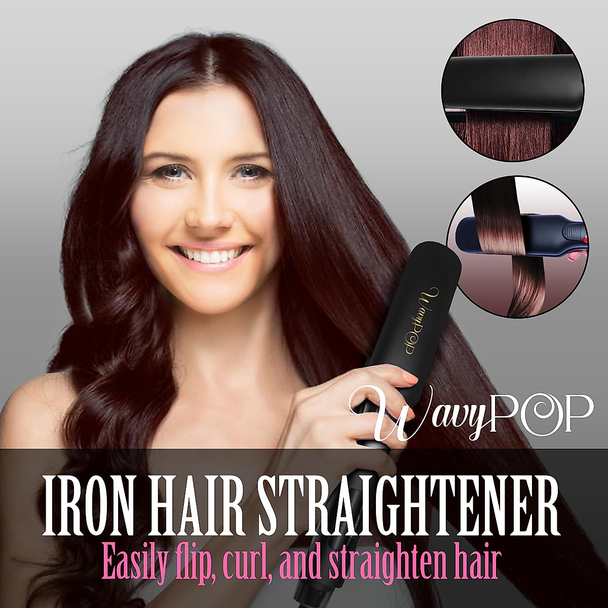 Wavy POP PRO 2 in 1 Titanium Flat Iron Hair Straightener & Curling Wand 1.75" | Professional Straightening Hair Iron with Ceramic MCH Fast Heat, Auto Shut Off | Dual Voltage with Travel Bag