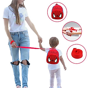 Nonika Children Walking Safety Leash with Compartments for Food, Keys, Phone, Snacks (Red)