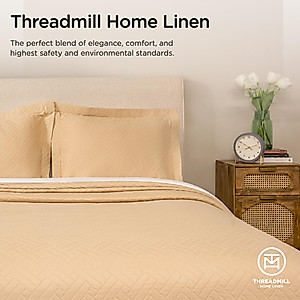 Threadmill Luxury Cotton Blankets | All-Season Cozy 100% Cotton | Criss Cross Jacquard Soft & Lightweight Coverlet fits California King Size Bed, 104x92 | Beige