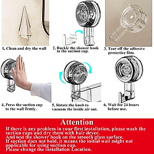 Suction Cup Hooks for Shower, Heavy Duty Hanging Shower Hooks Bathroom Towel Hooks, Suction Hanger Wall Hooks for Bathroom Kitchen for Glass Window, Clear White and Silver