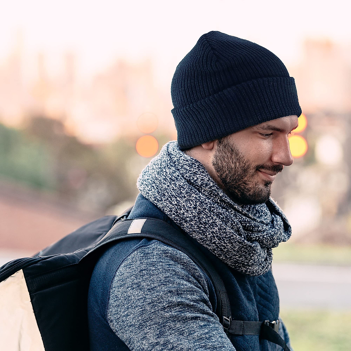 Trendy Apparel Shop Oversized Big Size Plain Ribbed Knit Cuff Long Beanie Hat - Black - 2XL