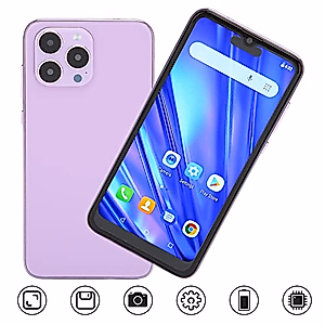 Shanrya 4GB 32GB Phone, IP14 Pro 6.1 Inch Cell Phone Ultra Thin Purple 3 Card Slot Face Recognition for Daily Life (US Plug)