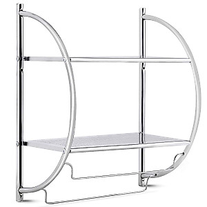 Tangkula Bathroom Shelf, 2 Tier Wall Mounted Bathroom Shelves with Bars, Double Layer Ventilate Racks, Rustproof Chrome Over Toilet Wall Shelf, Bathroom Organizer for Kitchen, Living Room