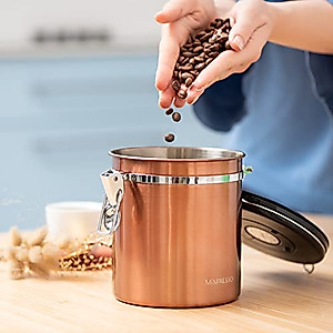 Mixpresso Bronze Stainless Steel Airtight Coffee Container with Date Tracking For All Types Of Coffee, Vacuum Sealed Airtight Container, Coffee Jar 16 Ounces, Coffee Grounds Container, Coffee Tin