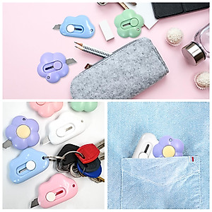 6 Pack Mini Box Cutter, Cute Letter Opener, Small Utility Knives, Retractable Paper Package Cutter Slice Safety, Aesthetic Office Supplies Stationary for Women Girls, Cloud and Flower Shape