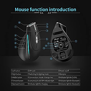 Wireless Bluetooth Ergonomic Vertical Mouse Programmable Custom Buttons Onboard Memory USB Computer Mouse for Office Gaming Right Hand PC Mouse