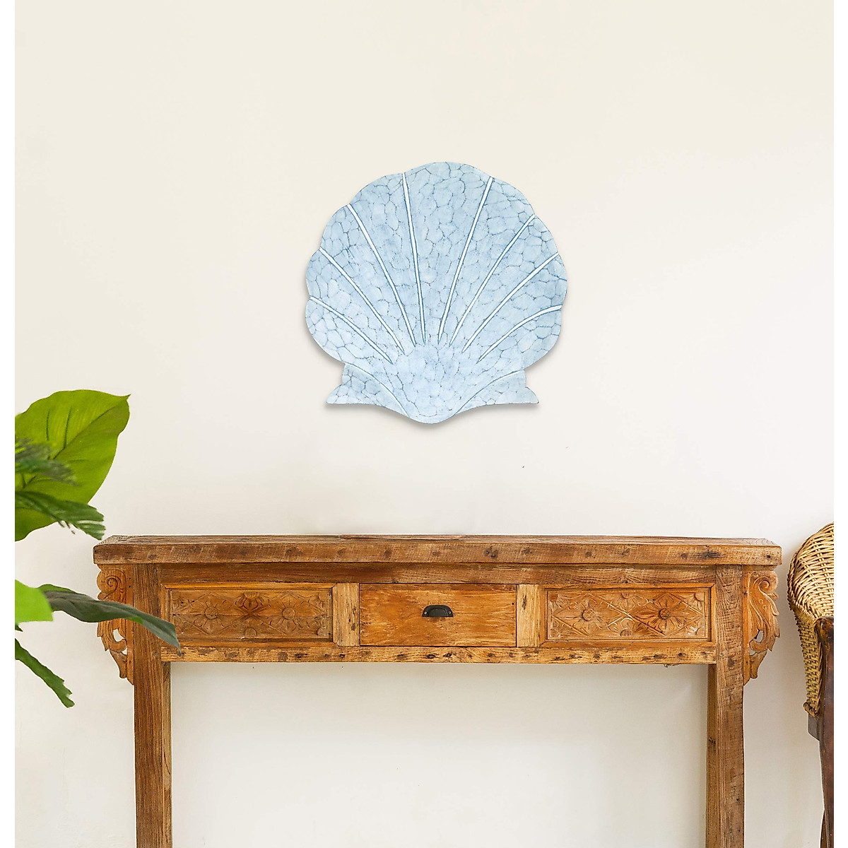 T.I. Design Hand-Carved Coastal Aqua Scallop Shell Beach Wall Decor