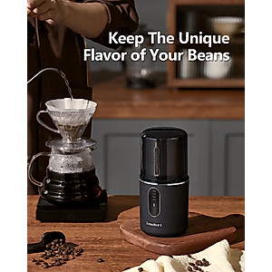 DmofwHi Cordless Coffee Grinder Electric, USB Rechargeable Coffee Bean Grinder with 304 Stainless Steel Blade and Removable Bowl-Black