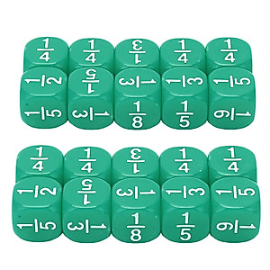 RiToEasysports Fraction Dice, 20Pcs Multi Faceted Math Fraction Dices Fraction Dice Class Set Table Game Accessories for Kids Math Practice (Green)
