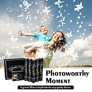 DOUKEE White Butterfly Confetti Cannon,12 Inch Biodegradable White Confetti Poppers Set of 5, Used for Wedding Bridal Shower Birthday Party