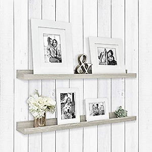 MCS Picture Ledge Shelf, Room Decor Floating Shelf, Gray Woodgrain, 35 Inch, Set of 2