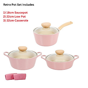 Kitchen Essential 6-Piece Retro Pot Set with Lid, Healthy Cooking Nonstick Ceramic Coating Casserole, Made in Korea