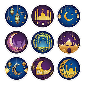 Blue Purple Ramadan Stickers 180 Pcs Ramadan Blue Purple Round Sticker Kit Blue Purple Ramadan Decoration Ramadan Party Supplies Favors